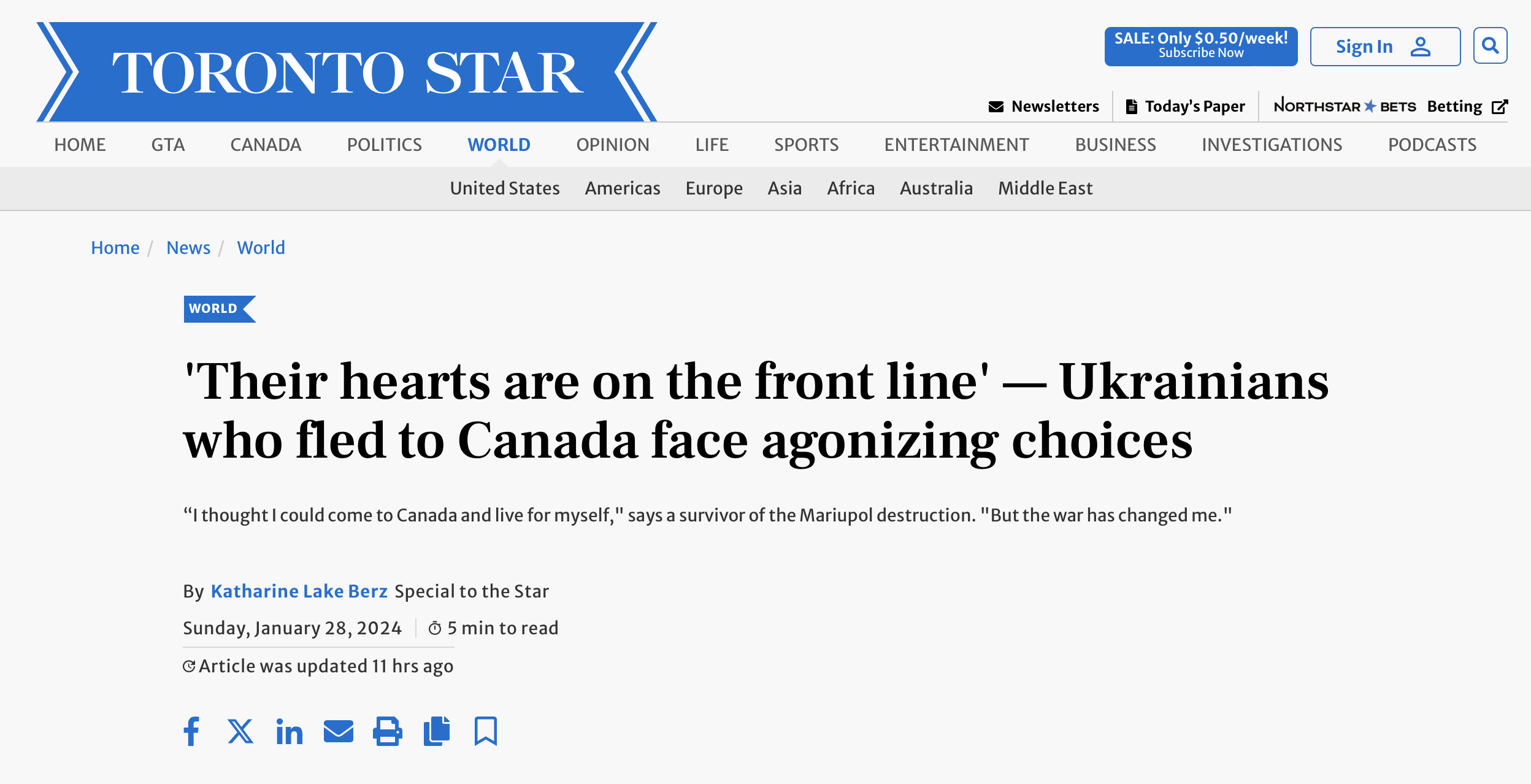 The Toronto Star takes an interview with our colleague Olena Tumanska ...
